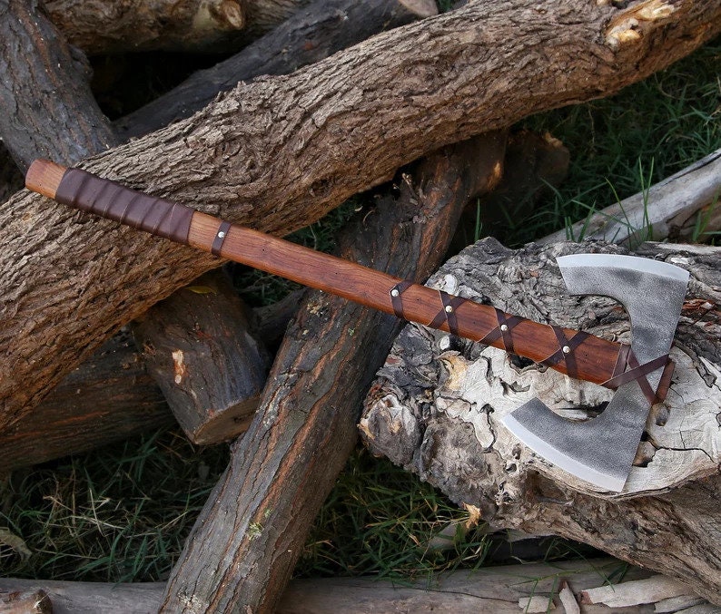 Hand Forged Double Headed Axe Carbon Steel With Sheath, Battle Ready ...