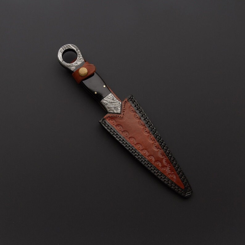 Hand Forged Damascus Dagger Knife With Leather, Damascus Fixed Blade ...