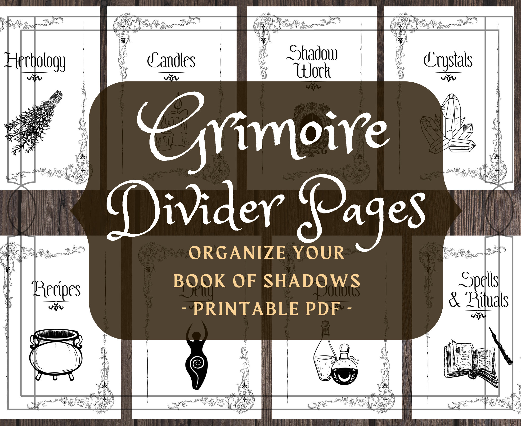 Grimoire Divider Pages Book of Shadows Cover Title Printable - Etsy