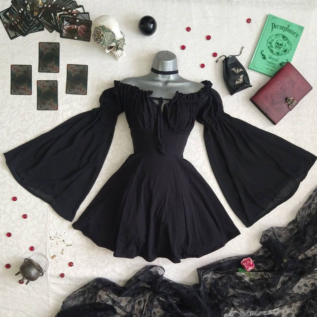 Lenore Dress - Black Witch Dress - Witchcore Dress - Floaty Sleeves - Etsy