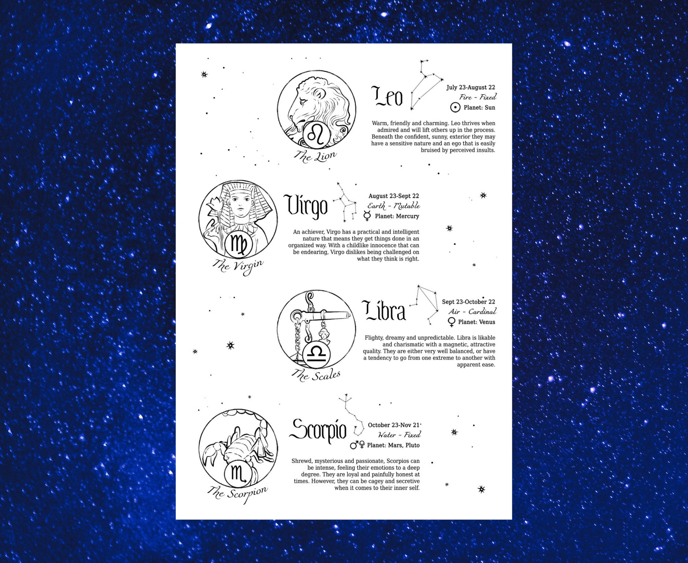 Astrology Printable Pages Star Signs Zodiac Signs Book - Etsy