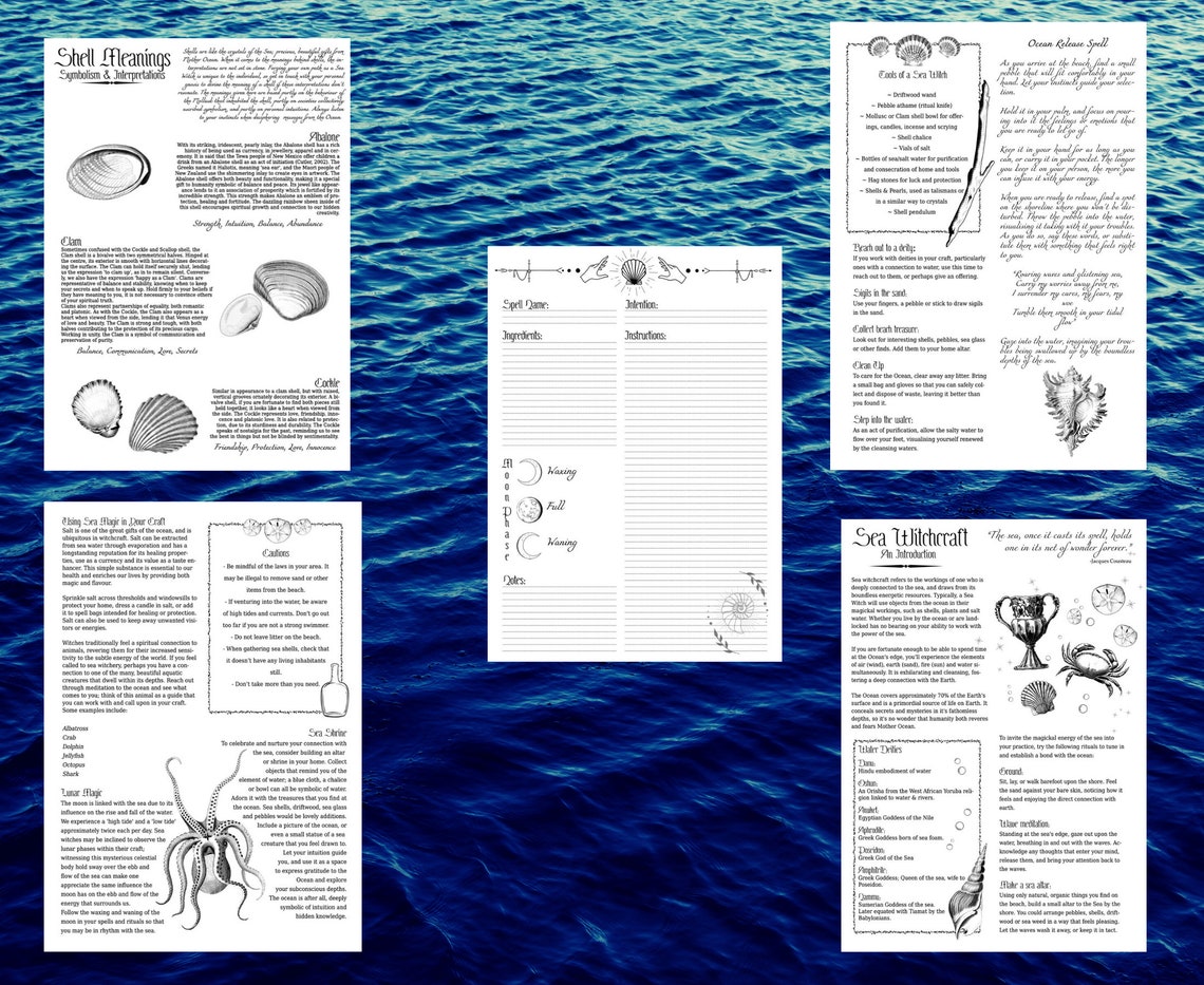 Sea Witch Book of Shadows Pages: Printable Grimoire (PDF Download A4/US ...