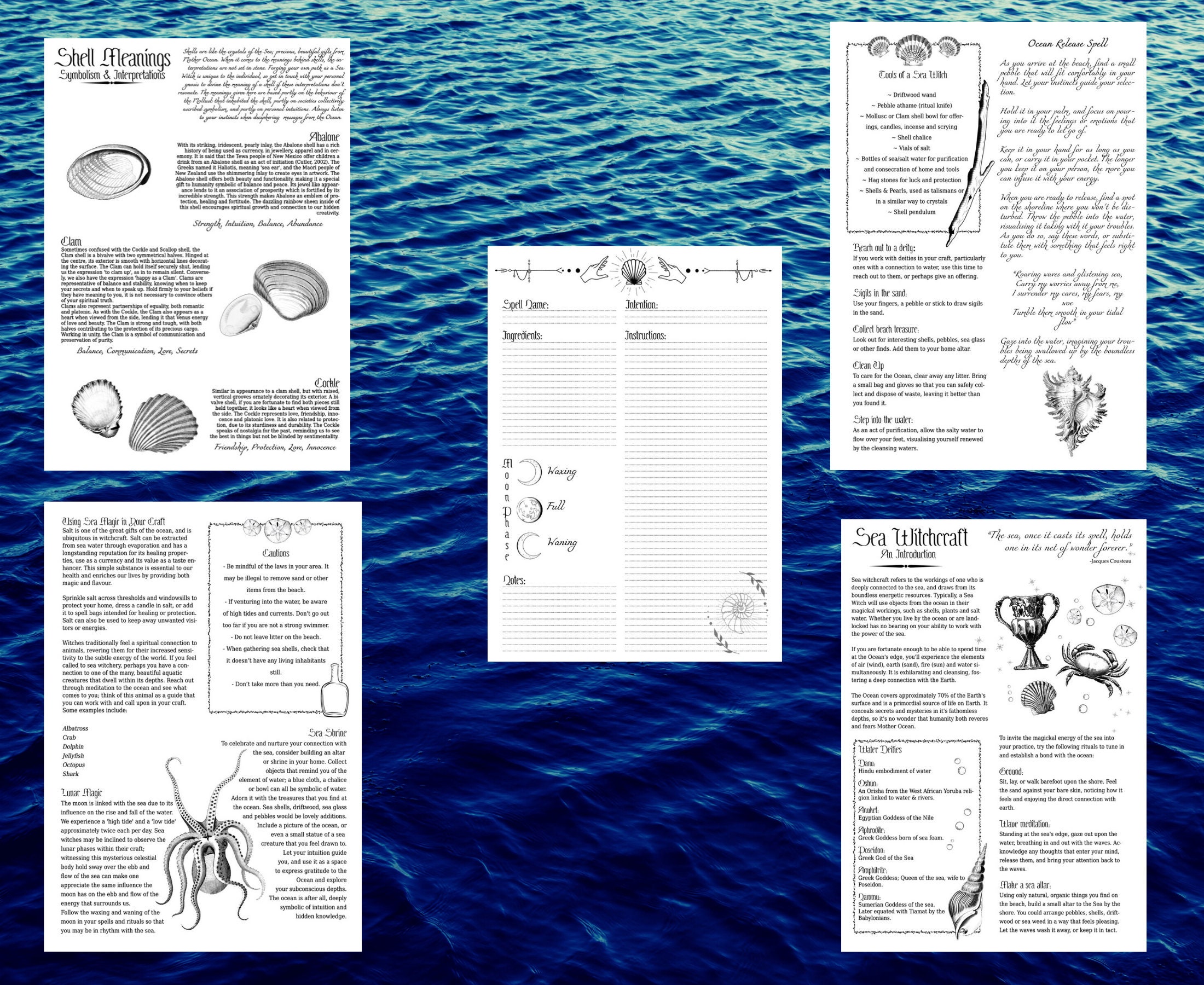 Sea Witch Book of Shadows Pages: Printable Grimoire (PDF Download A4/US ...