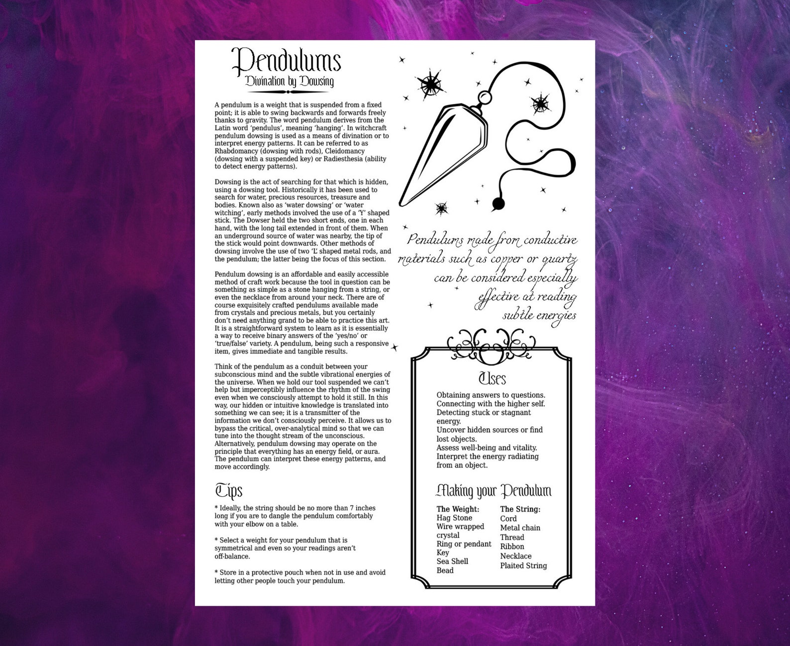 Pendulum & Chart Printable Pages Pendulum Book of Shadows - Etsy UK