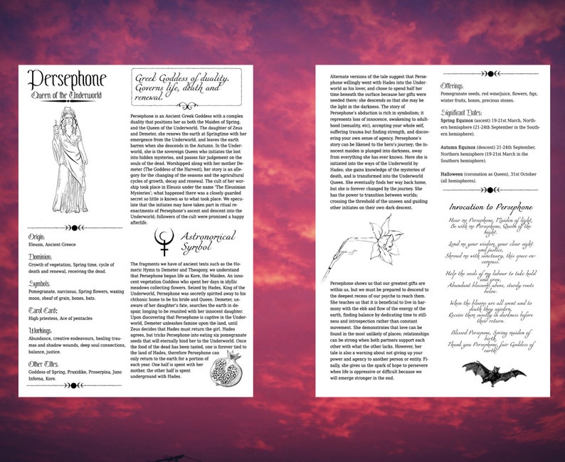 Persephone Printable Pages Persephone Book of Shadows Pages - Etsy