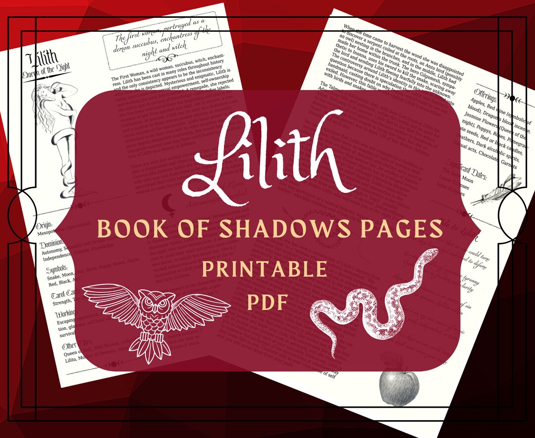 Lilith Book of Shadows Printable Pages: Dark Goddess Profile (PDF) - Etsy