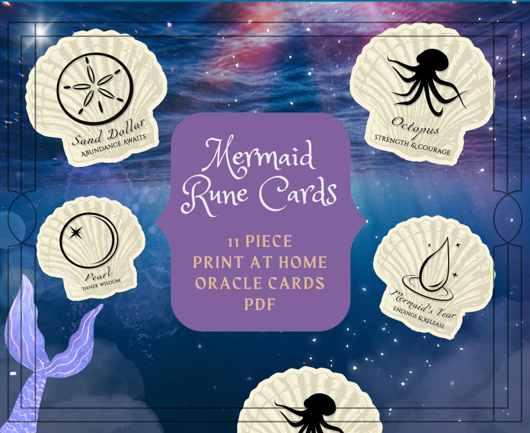 Mermaid Runes Printable Oracle Cards - Mermaid Oracle Deck + Mermaid ...