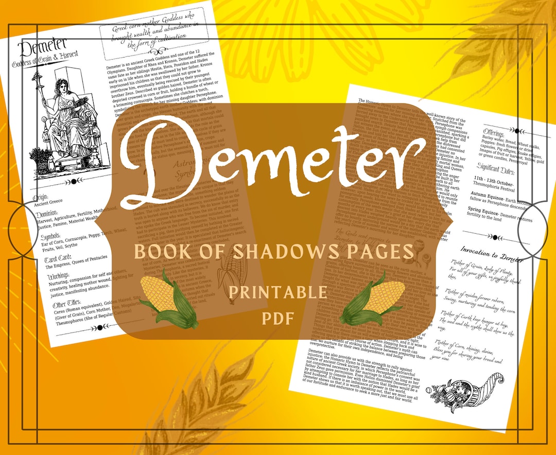 Demeter Book of Shadows Pages: Greek Goddess Profile (PDF Printable) - Etsy
