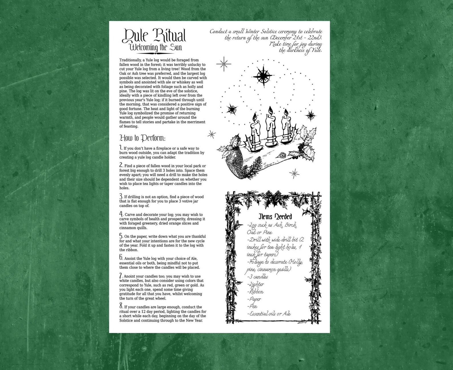 Yule Ritual Book of Shadows Pages: Wiccan Sabbat Printable (PDF) - Etsy