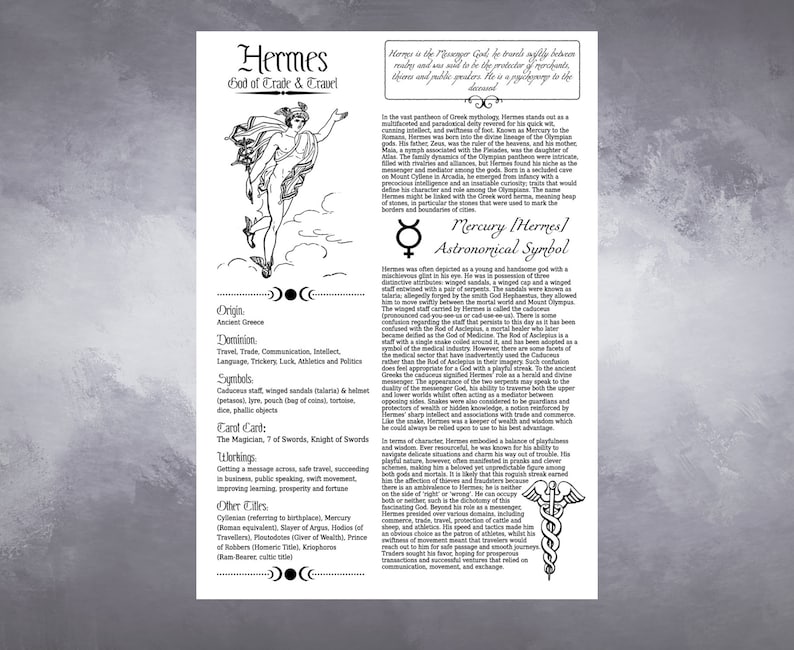 Hermes Printable Pages - Hermes Book of Shadows Pages - Greek God ...
