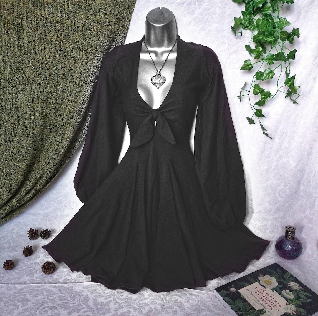 Gothic Cottagecore Witch Dress: Black Long Puff Sleeve Dress - Etsy UK