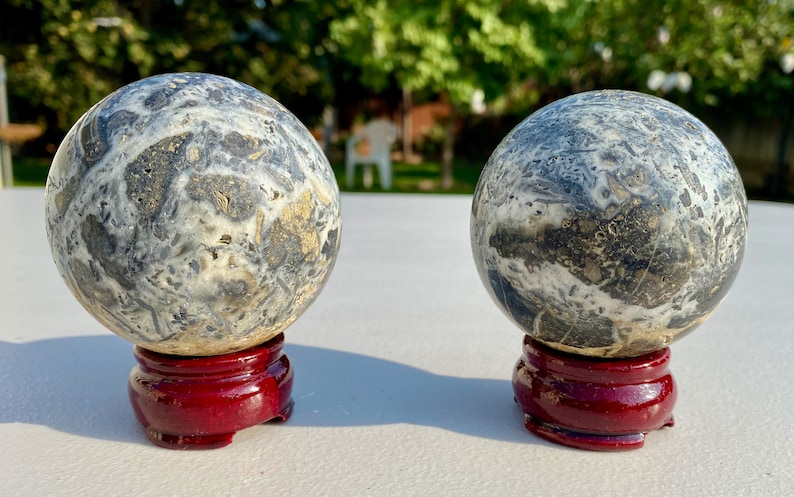 Rare Stibnite W/ Calcite Mineral Spheres With Wooden Stand - Etsy