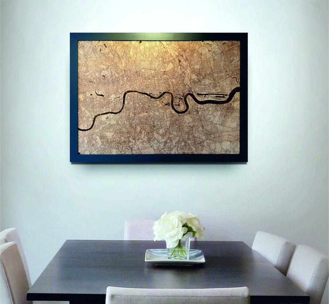 Laser Engraved London Map: Framed Hardwood Art - Etsy UK