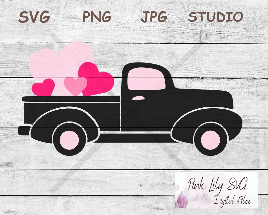 Valentine Truck SVG PNG, Black Truck, Red Truck, Old Time Truck, Happy ...
