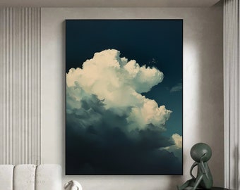 White Cloud Wall Art Large Cloudy Sky Painting Original Cloud Oil ...
