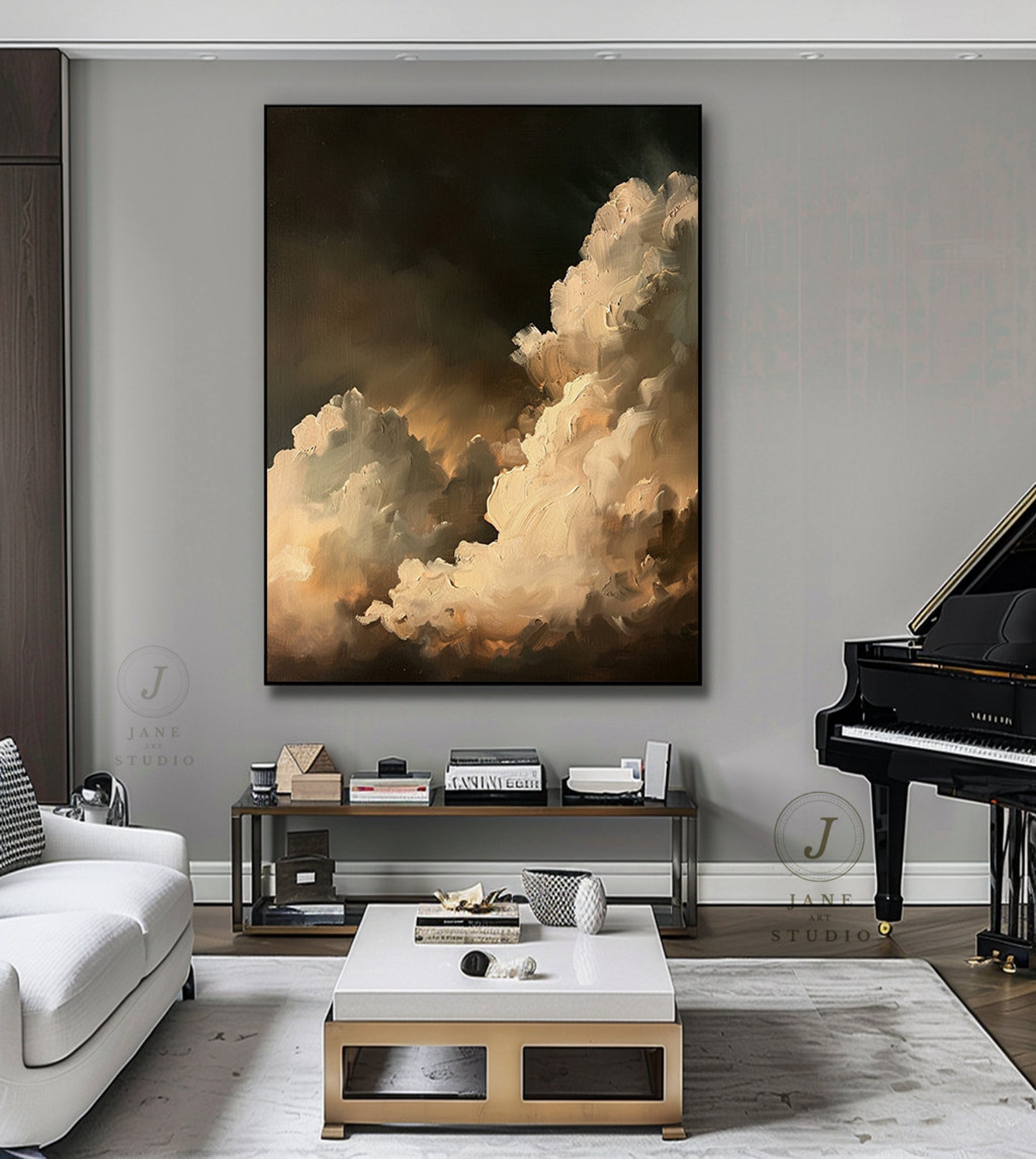 Large Cloud Canvas Painting Original Cloud Painting Beige Cloud ...