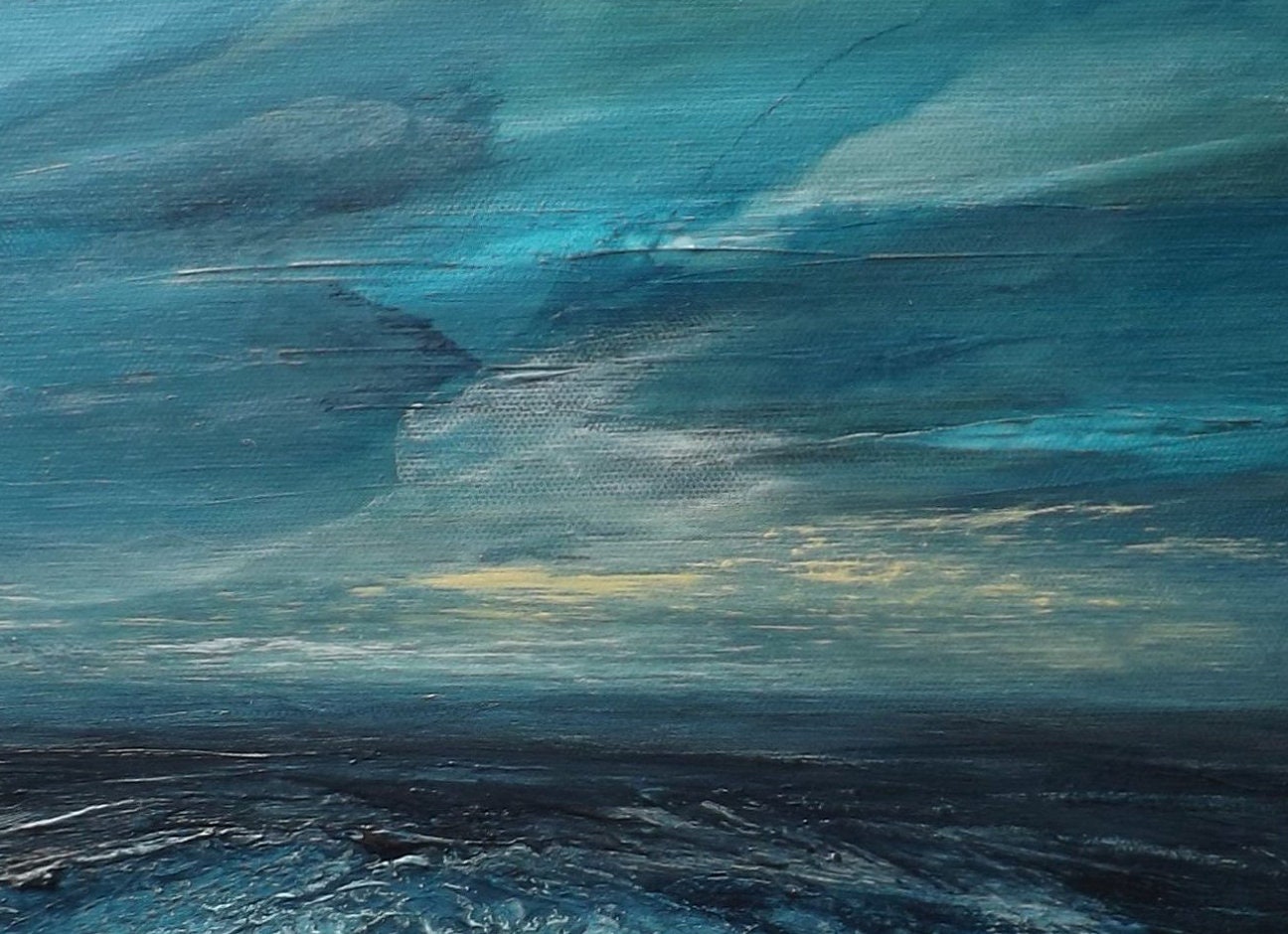 Original Navy Blue Sea Level Canvas Painting Waves Landscape | Etsy UK