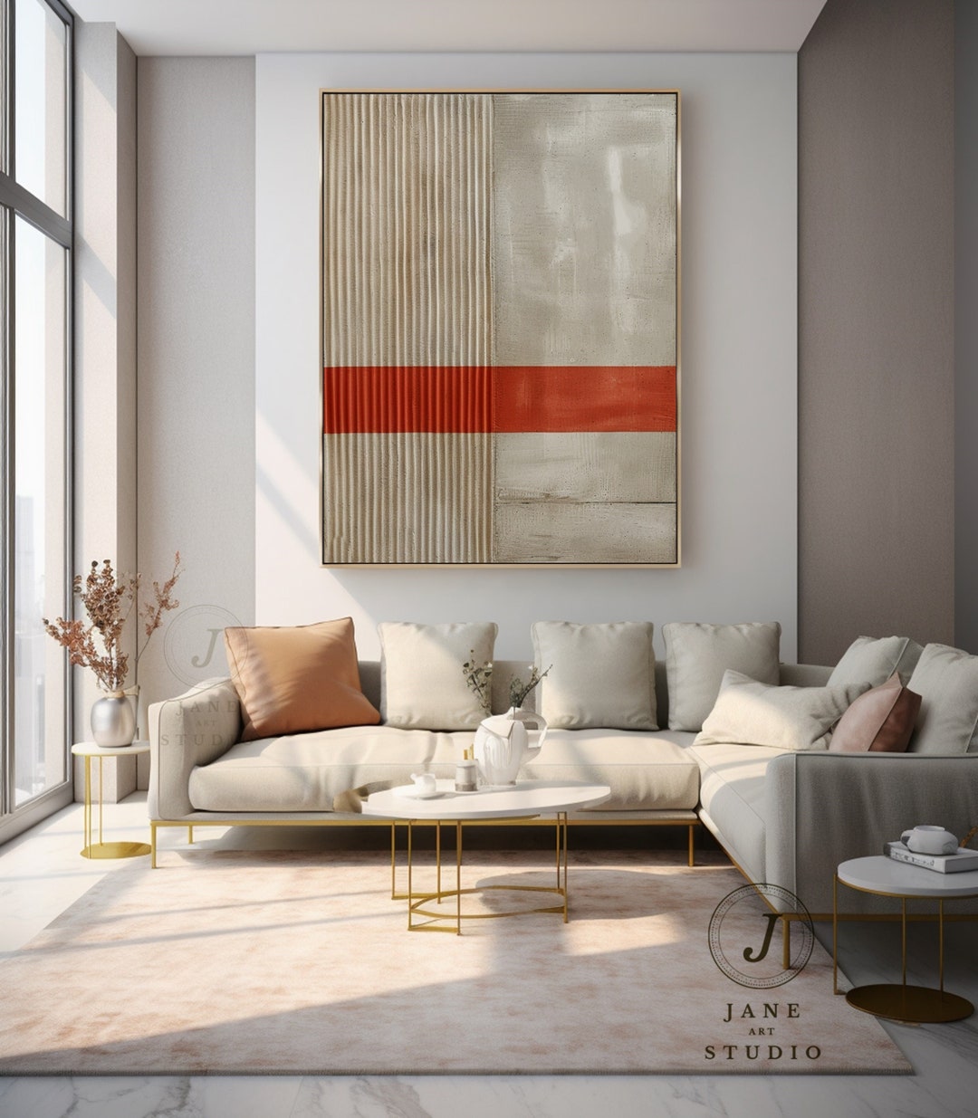 Orange Abstract Wall Art,beige Textured Wall Art,boho Wall Art,biege ...