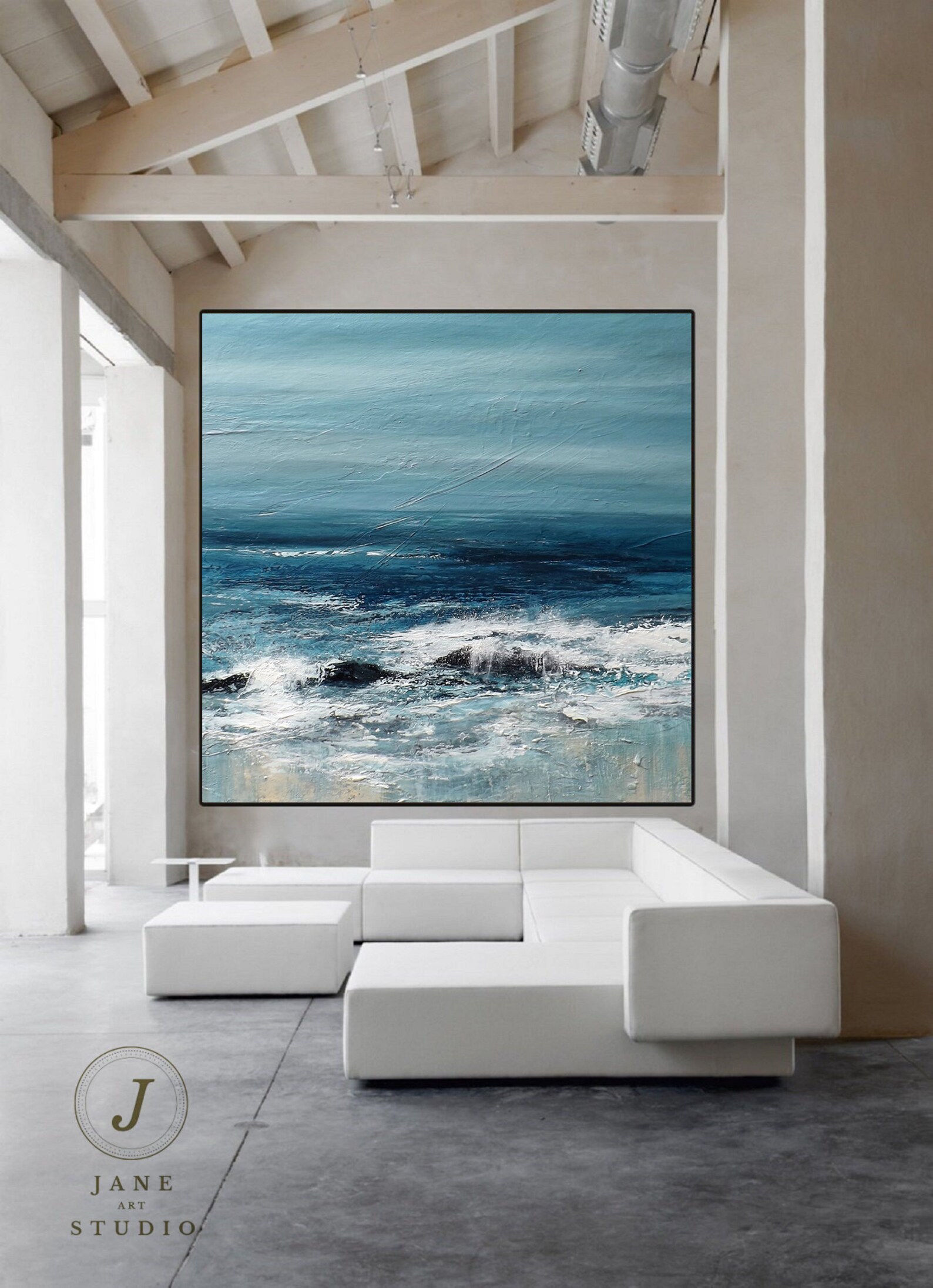 Original Blue Ocean Painting White Wave Abstract Painting | Etsy