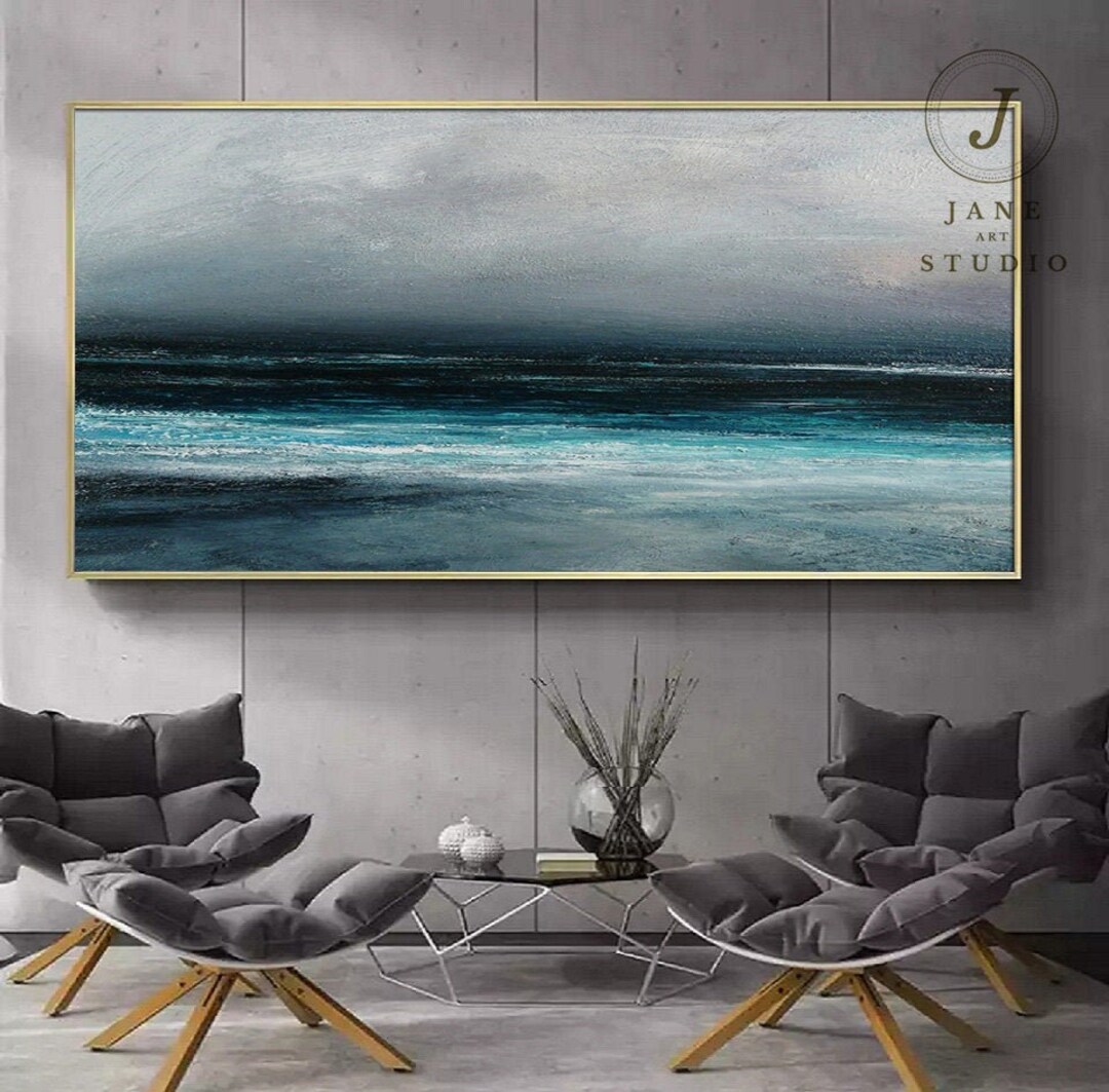 Original Blue Ocean Canvas Oil Painting,sea Level Abstract Painting ...