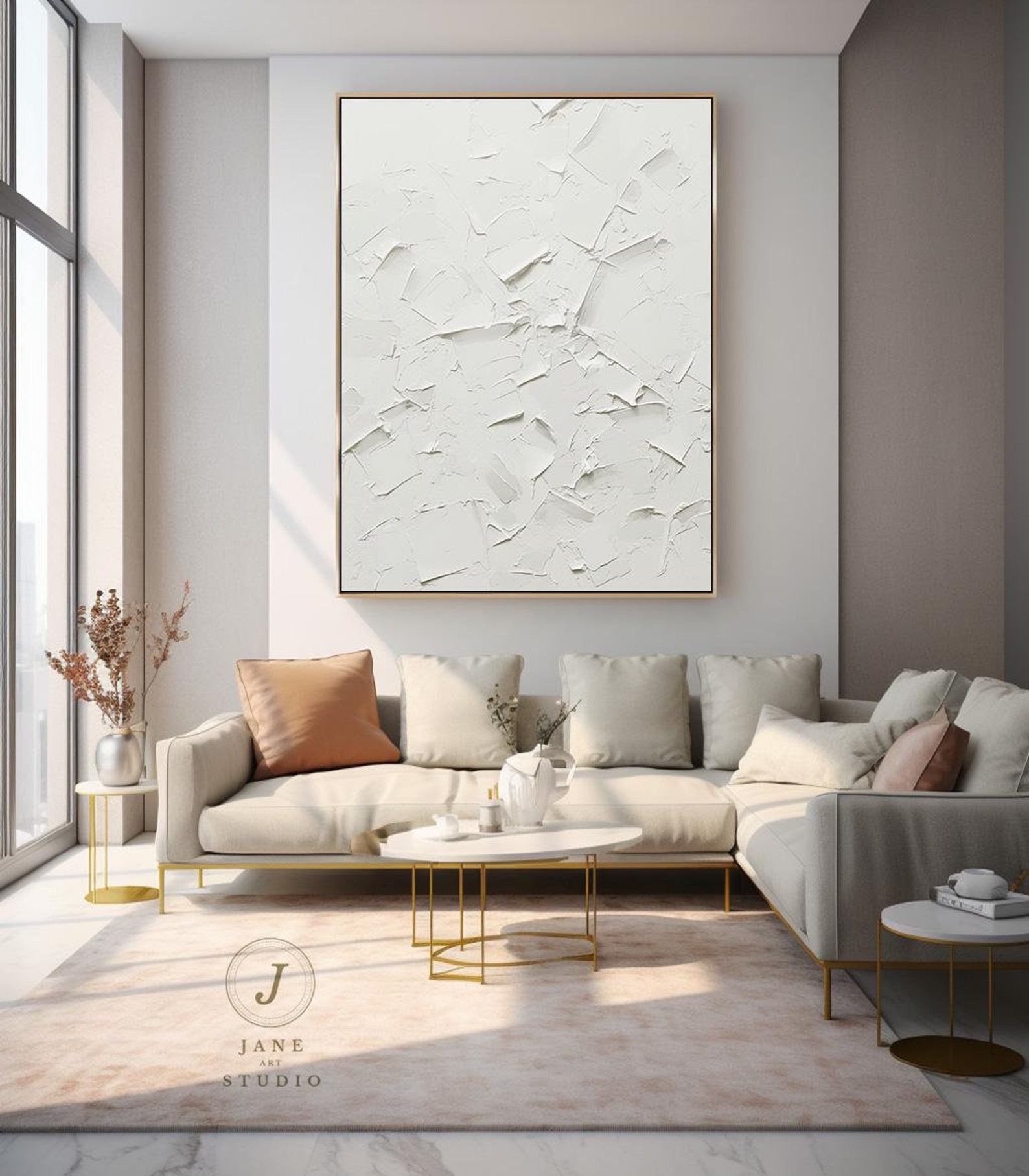 White 3D Texture Painting: Minimalist Boho Canvas Wall Art - Etsy