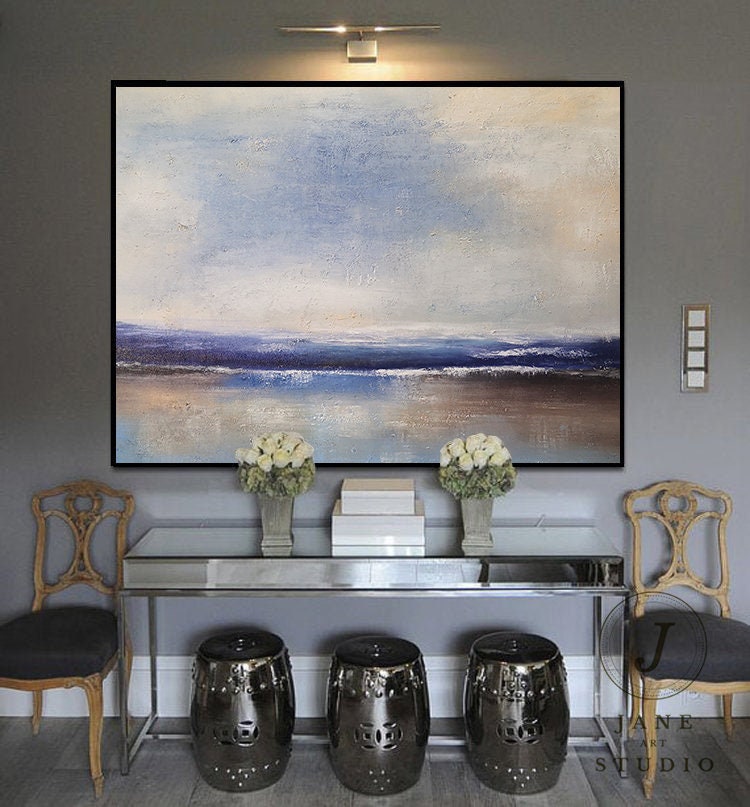 Sky and Sea Purple Painting on Canvas,original Landscape Abstract Oil ...