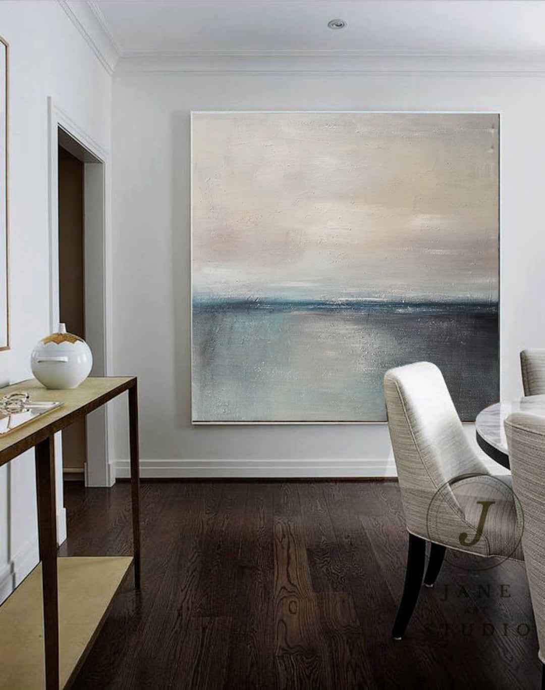 Original Sea Abstract Painting,green Ocean Landscape Painting,gray Sky ...