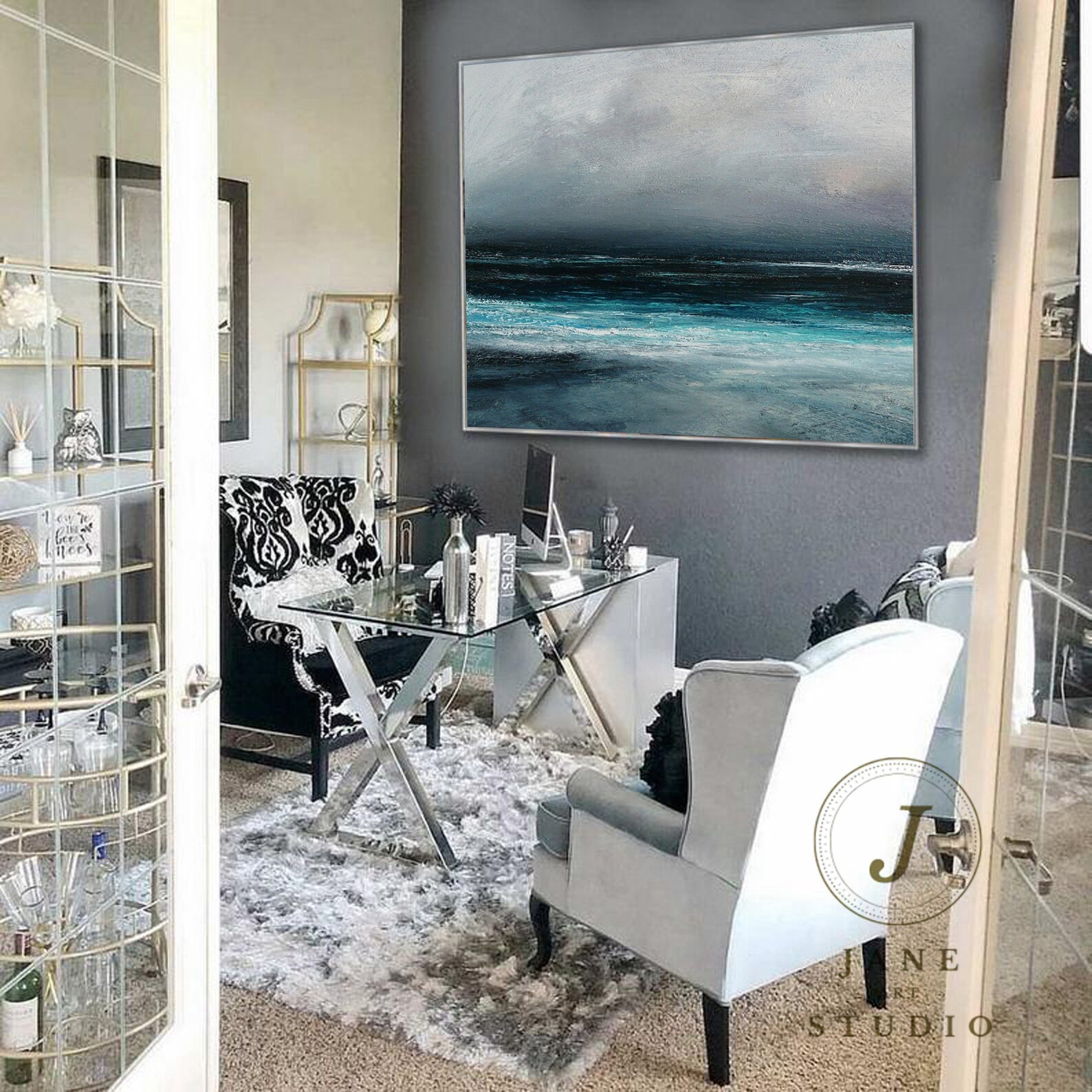 Original Blue Ocean Canvas Oil Painting Sea Level Abstract - Etsy