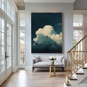 Original Cloud Oil Painting: Navy Blue Sky, White Cloud Abstract Art - Etsy