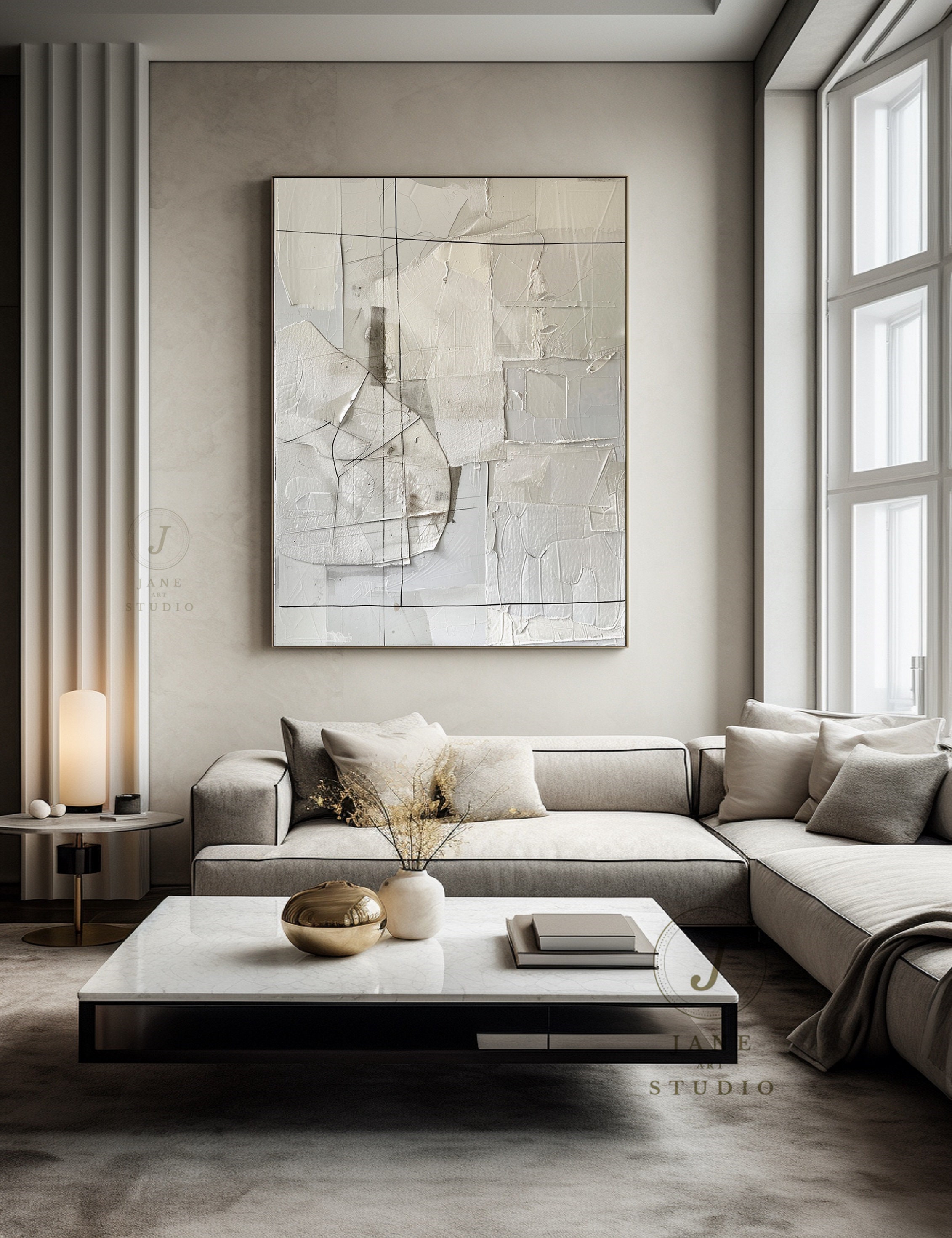 Beige Abstract Painting,large Beige Textured Art,boho Wall Art,biege ...