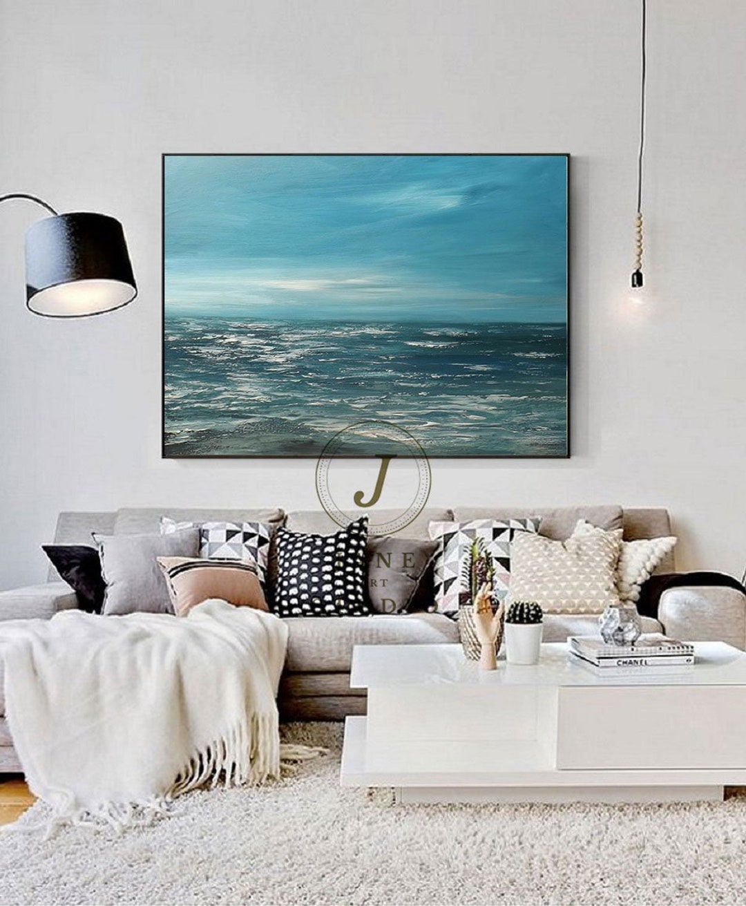 Large Ocean Canvas Painting, Sea Level Landscape Art, Original Sea ...