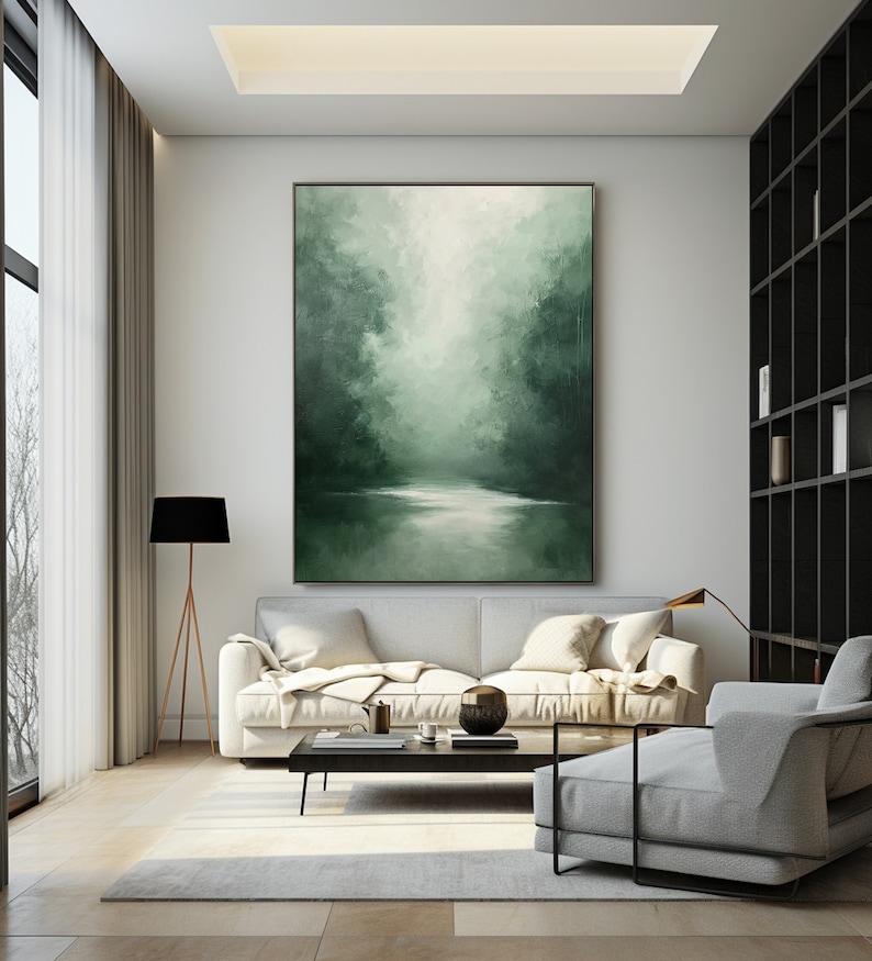 Large Green Abstract Landscape Painting: Textured Canvas Wall Art - Etsy