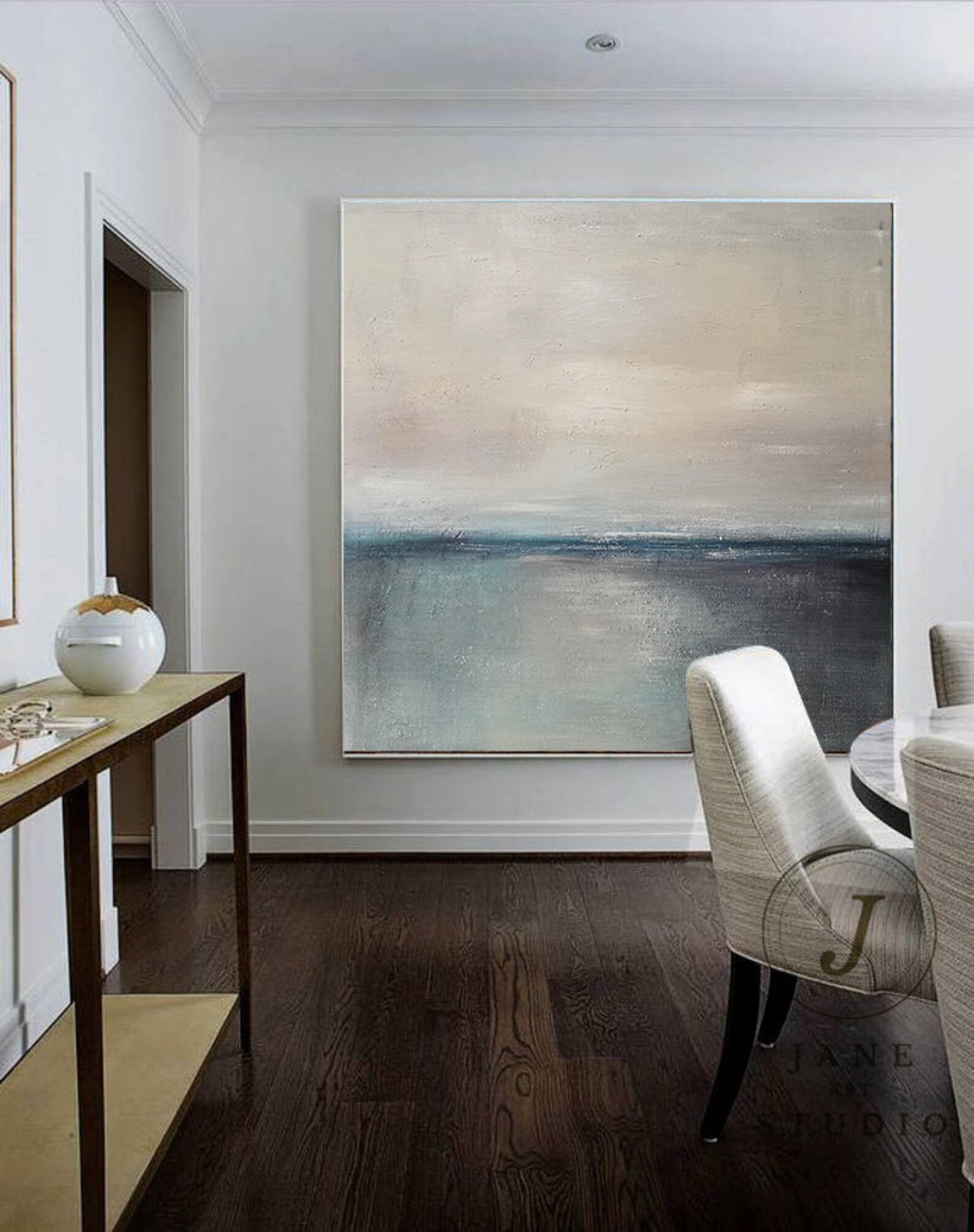Original Sea Abstract Painting,green Ocean Landscape Painting,gray Sky ...