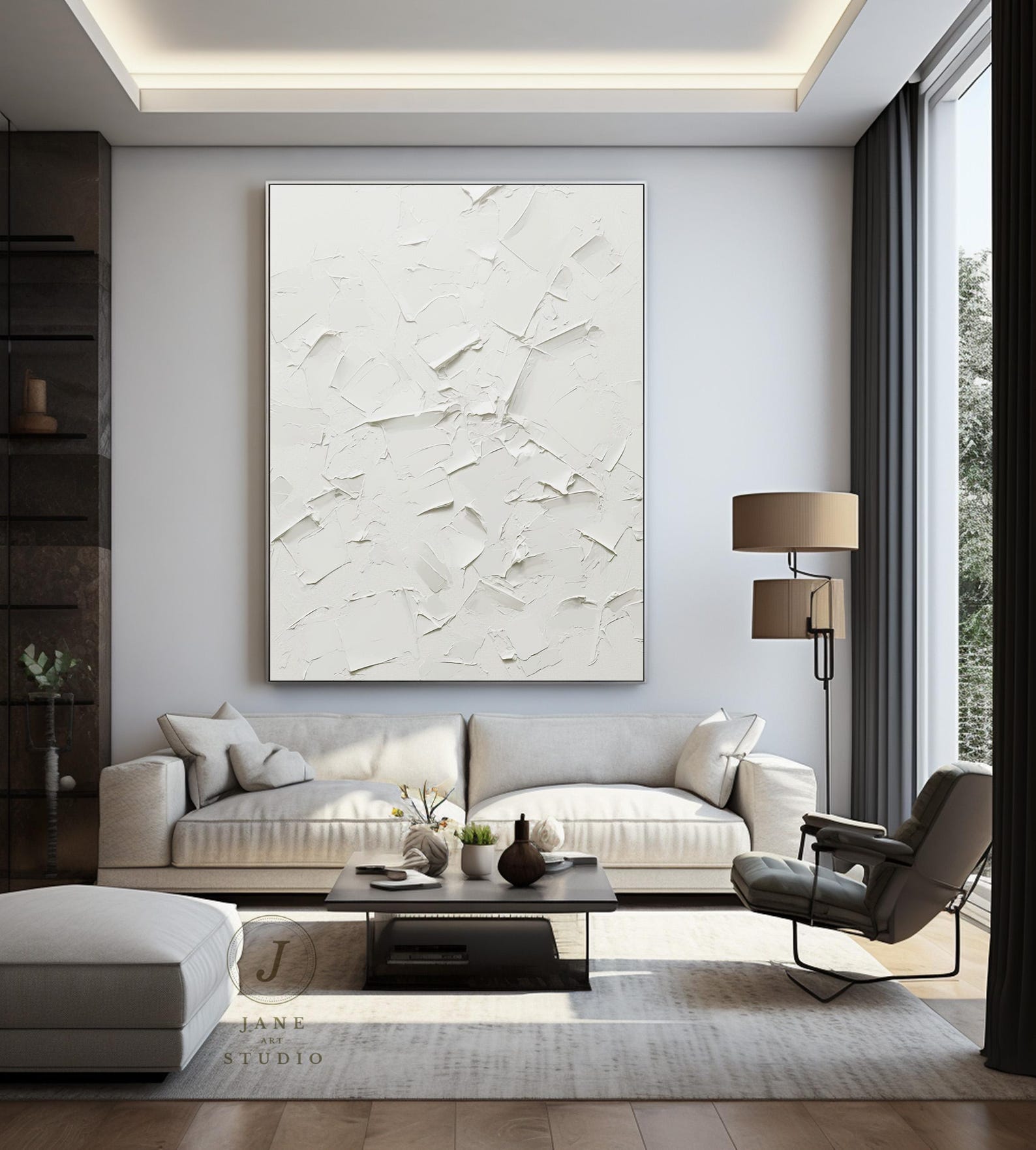 White 3D Texture Painting: Minimalist Boho Canvas Wall Art - Etsy