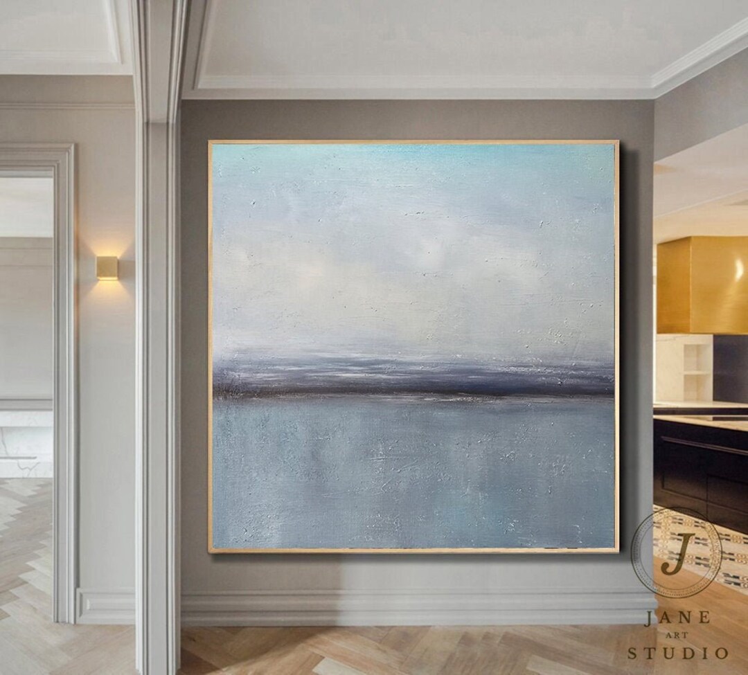 Large Gray & Blue Seascape Oil Painting: Coastal Wall Art - Etsy