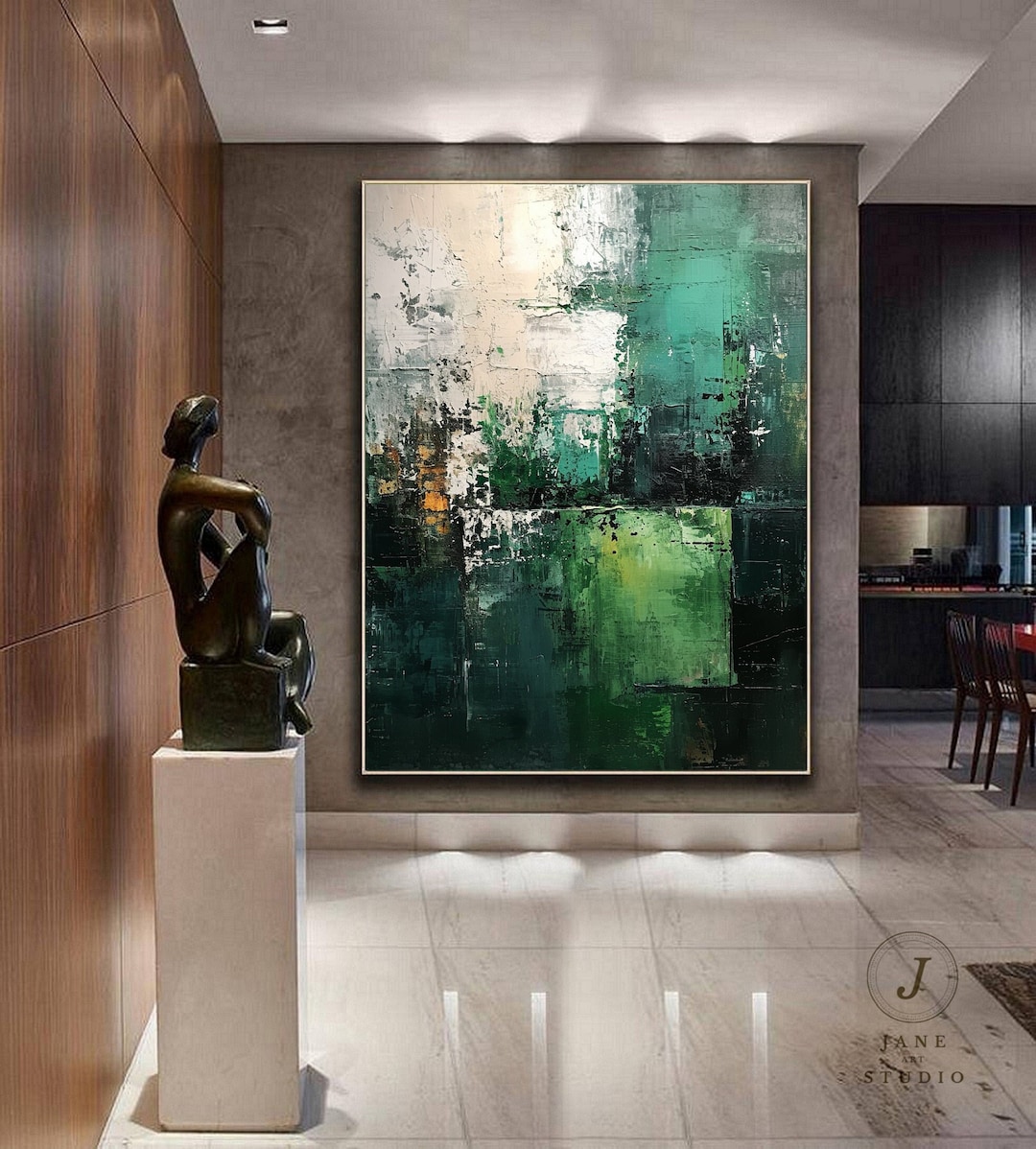 Green Minimalism Painting Green Wall Art Green Canvas Wall Art Large ...