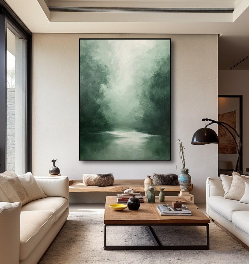 Large Green Abstract Landscape Painting: Textured Canvas Wall Art - Etsy