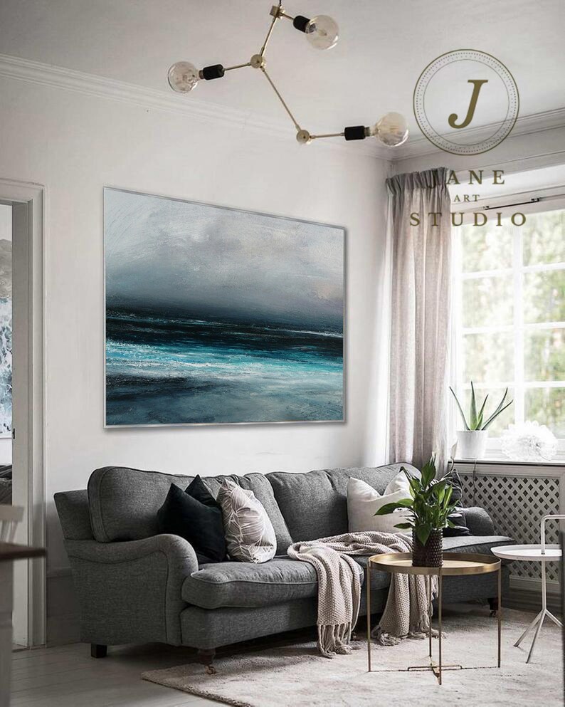 Original Blue Ocean Canvas Oil Painting Sea Level Abstract - Etsy