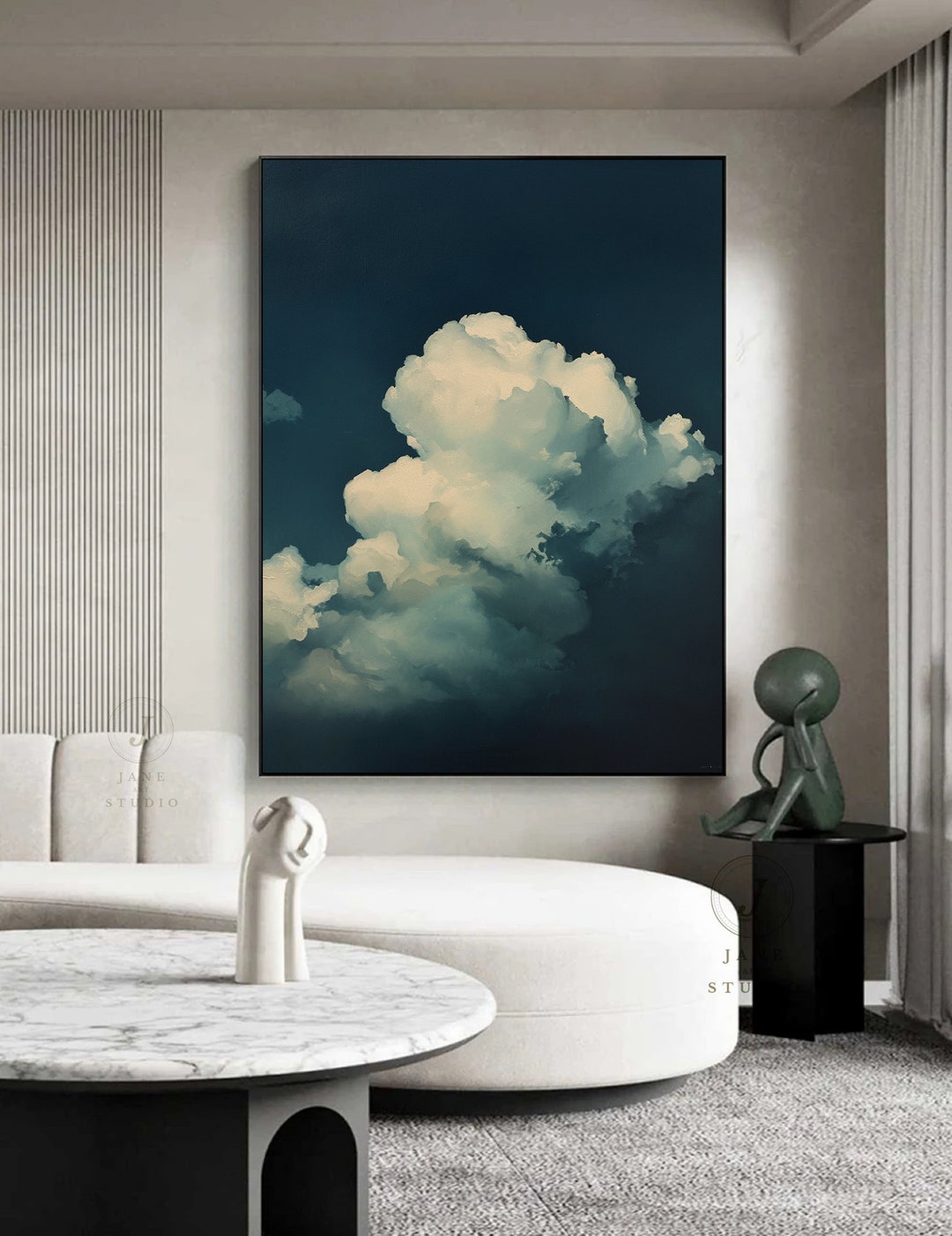 Large Cloud Oil Painting: Navy Blue Sky Abstract Art - Etsy