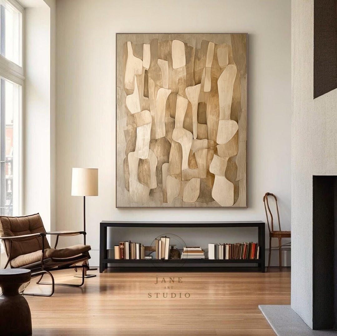 Brown Oil Painting Beige Abstract Painting on Canvas Wall Art Beige ...