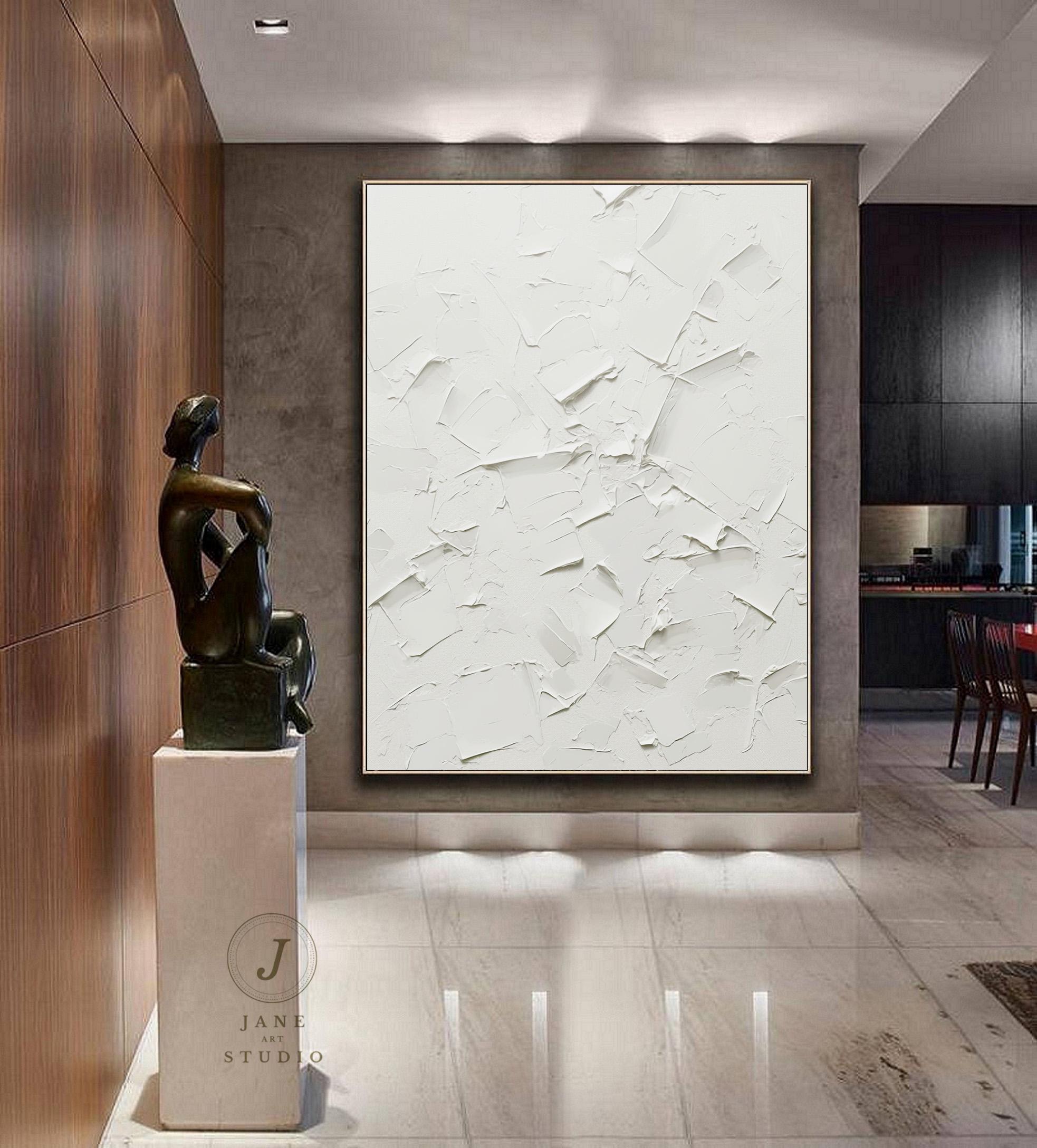 White 3D Texture Painting: Minimalist Boho Canvas Wall Art - Etsy