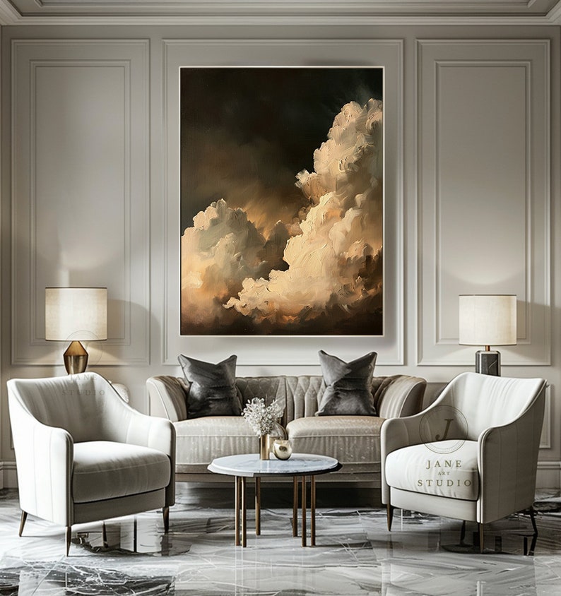 Large Cloud Canvas Painting Original Cloud Painting Beige Cloud ...