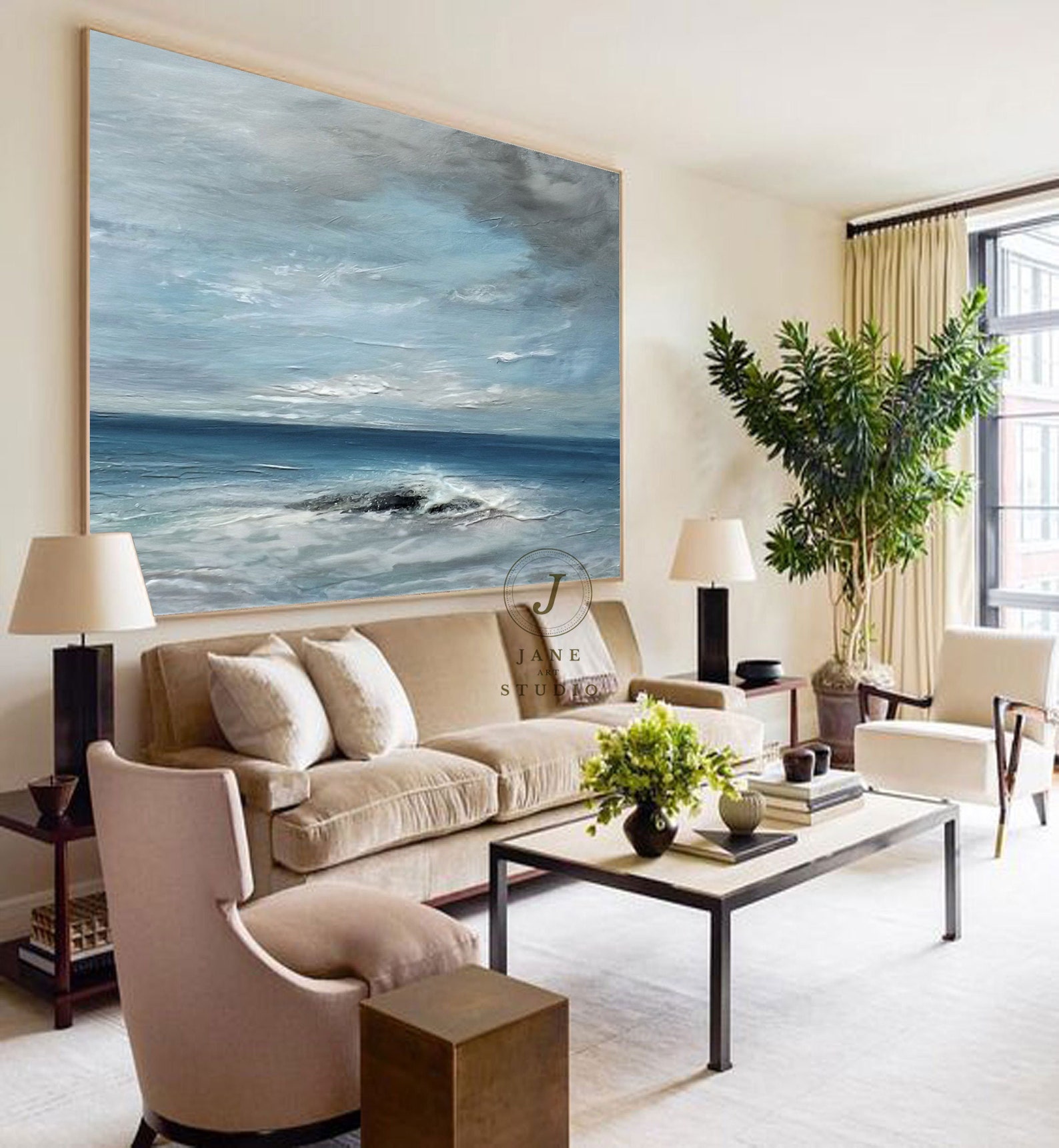 Large Ocean Landscape Abstract Painting Beach Level - Etsy