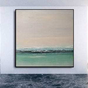 Original Sea Level Green Painting,large Abstract Art Oil Painting,beige ...