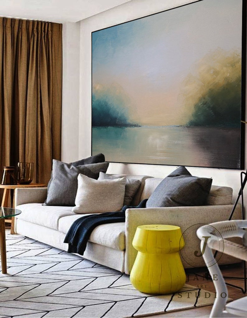 Original Abstract Sea Level Oil Painting,blue Landscape Abstract ...