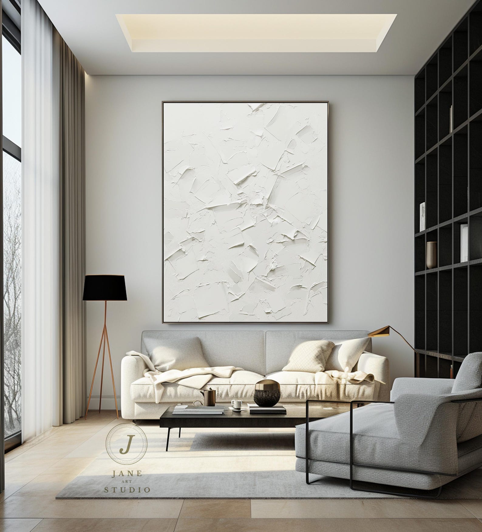 White 3D Texture Painting: Minimalist Boho Canvas Wall Art - Etsy