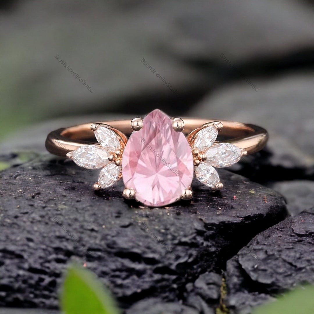 Pear Shape Pink Tourmaline Ring Unique Engagement Ring for - Etsy