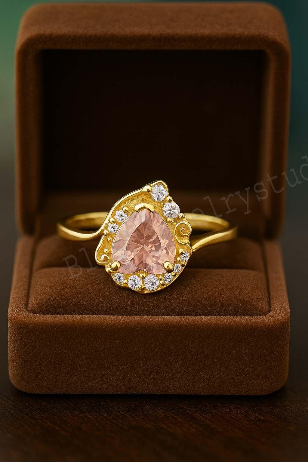 Pink Sapphire Usagi Engagement Ring 14k Gold Diamond Ring Sailor Moon ...