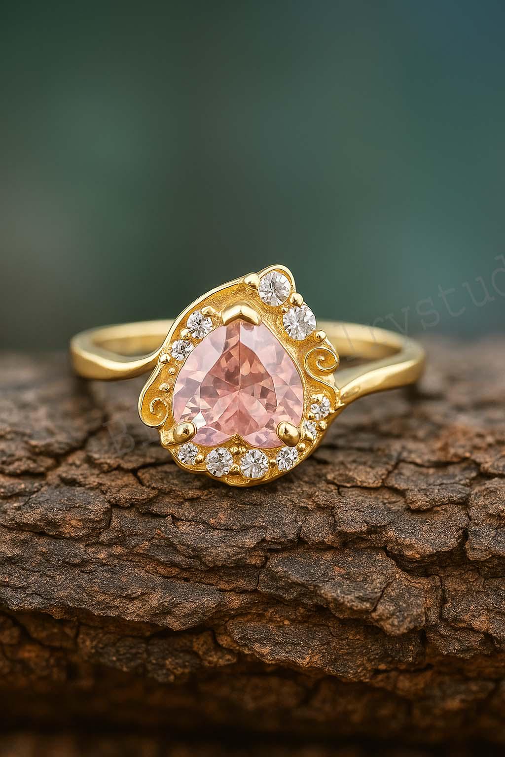 Pink Sapphire Usagi Engagement Ring 14k Gold Diamond Ring Sailor Moon ...