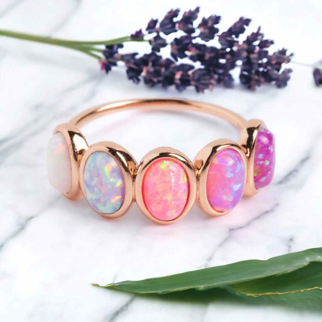 Natural Opal Ring, Vintage Opal Band, Opal Wedding Band, Rose Gold Opal ...